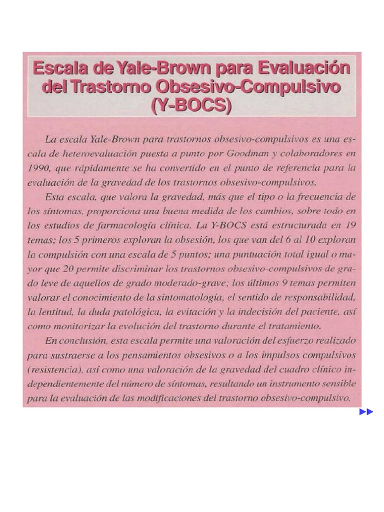 Escala Yale Brown para Evaluar Trastorno Obsesivo Compulsivo | PDF