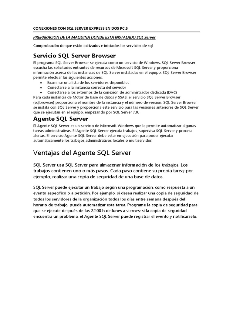Conexiones Con Sql Server Express Pdf Servidor Sql De Microsoft Servidor Computación