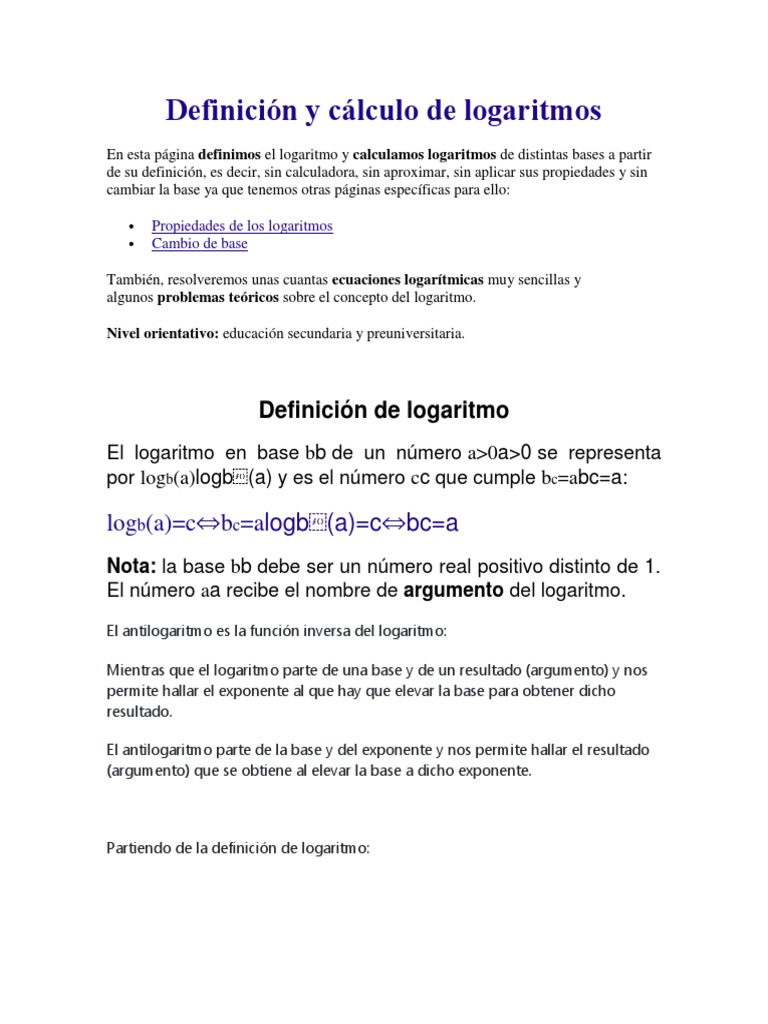 Definición y Cálculo de Logaritmos | PDF
