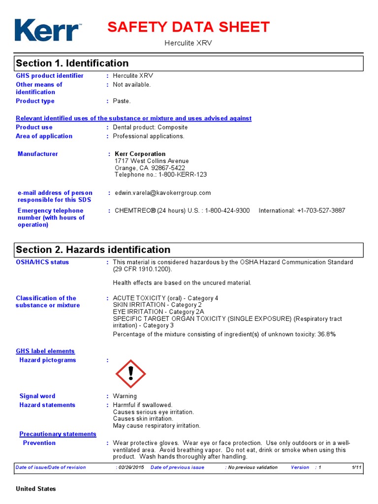 Safety Data Sheet: Section 1. Identification | PDF | Toxicity ...