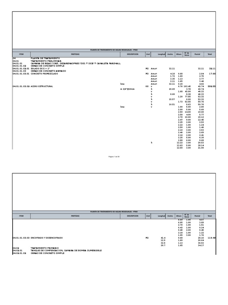 Planilla de Sustentacion de Metrados - Estructura - PTAR | PDF | La contaminación del agua ...