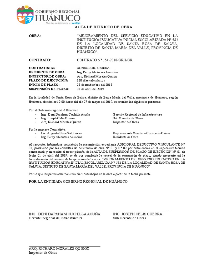 Acta de Reinicio de Obra