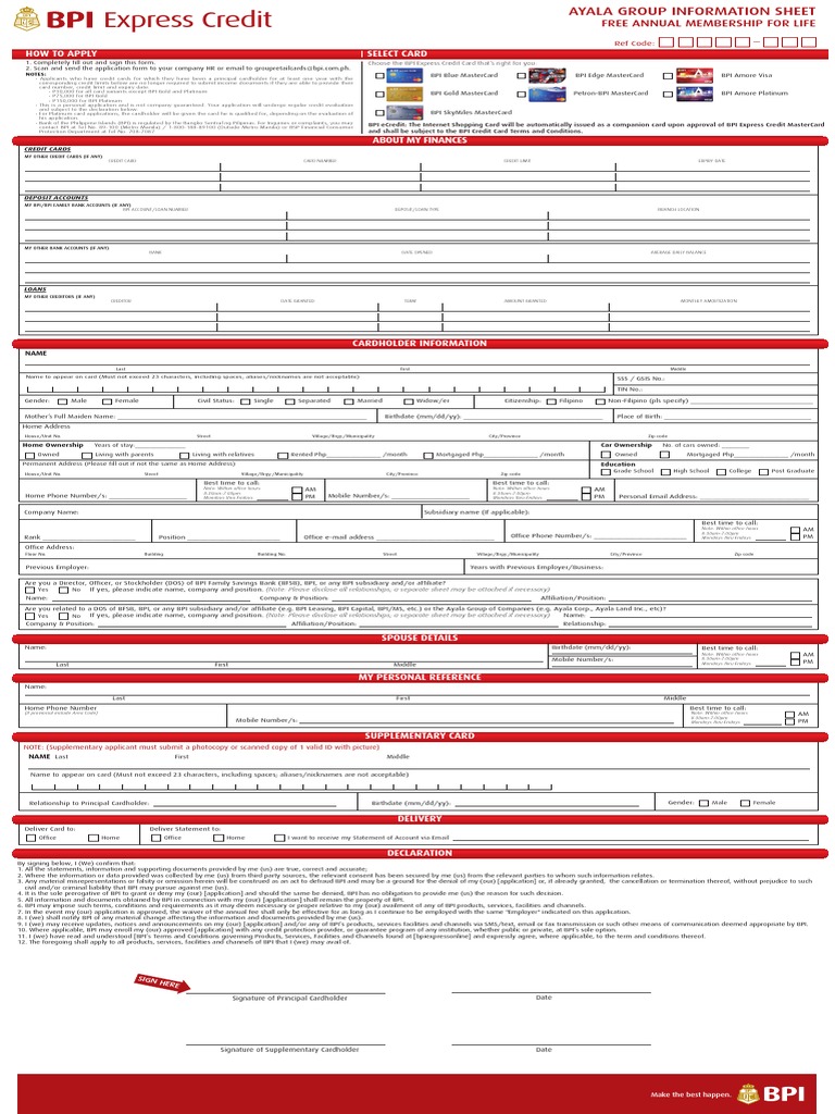 BPI Express Credit - Free Annual Fee - FORM | PDF | Credit Card | Banking