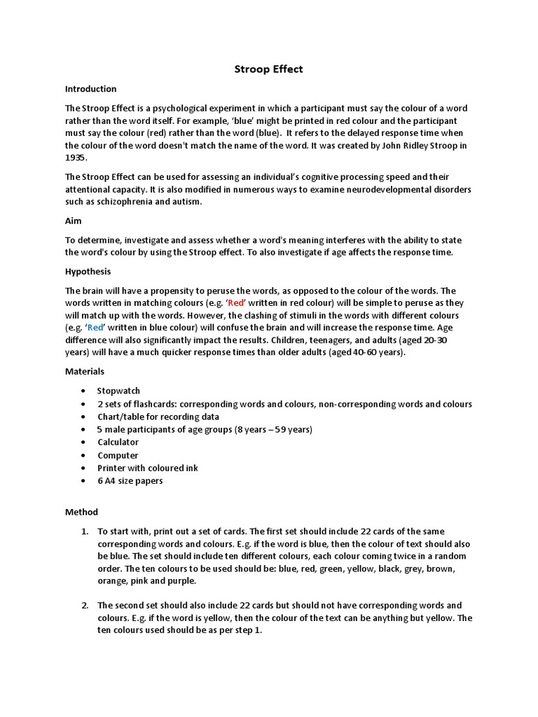 Stroop Effect | PDF | Neuropsychology | Applied Psychology