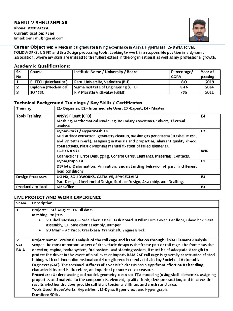 Resume Rahul Shelar | PDF | Finite Element Method | Shock Wave