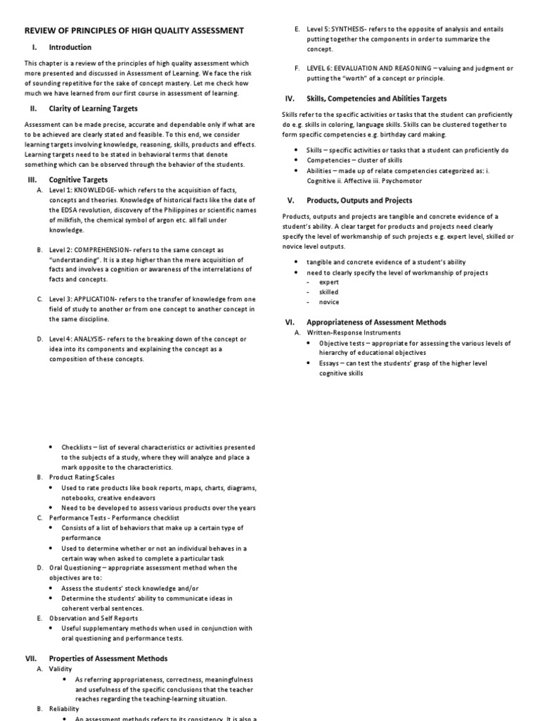 Review of Principles of High Quality Assessment | PDF | Educational ...