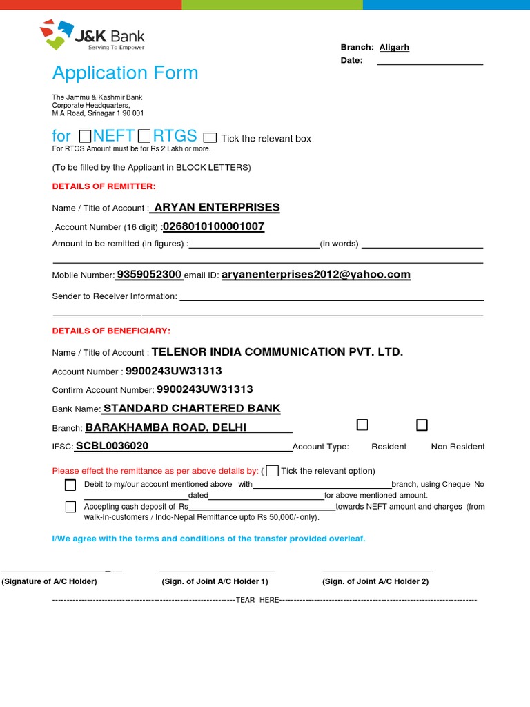 4186 Neft Rtgs Form 1 | PDF | Cheque | Reserve Bank Of India