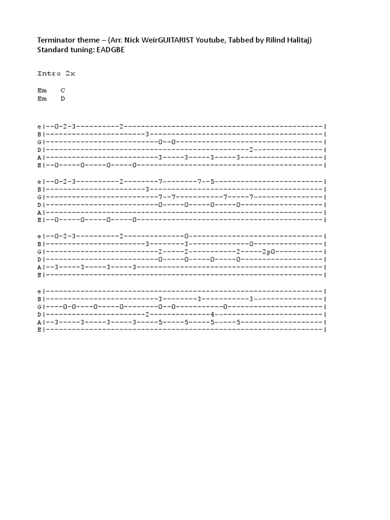 Terminator Theme Fingerstyle Tabs PDF | PDF