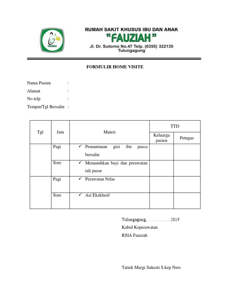 Formulir Home Visit Pasien Ibu dan Bayi | PDF