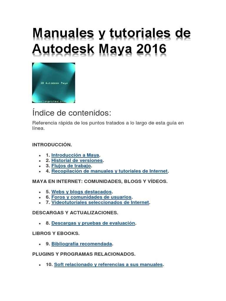 Manuales y Tutoriales de Autodesk Maya 2016 | PDF | Autodesk Maya | Gráficos de computadora 3 D
