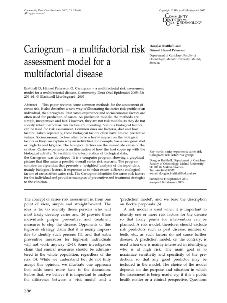 Cariogram - A Multifactorial Risk Assessment Model For A Multifactorial Disease | PDF