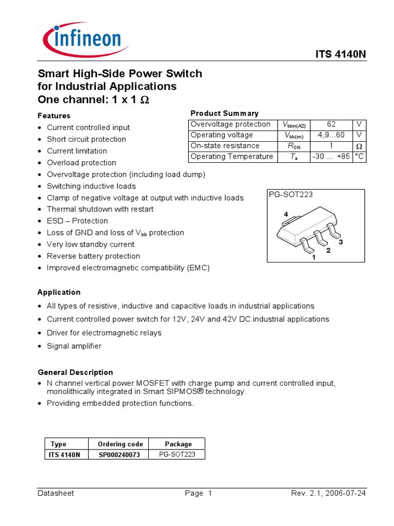 Infineon ITS4140N DS v02 01 en | PDF | Power Supply | Electrical Engineering