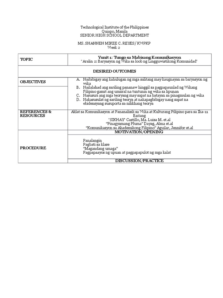 Lesson Plan Sa KPWKP | PDF