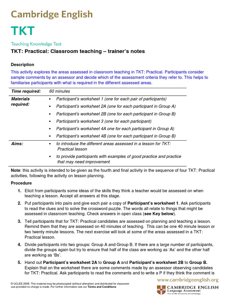TKT Practical Classroom Teaching | PDF | Attention | Learning