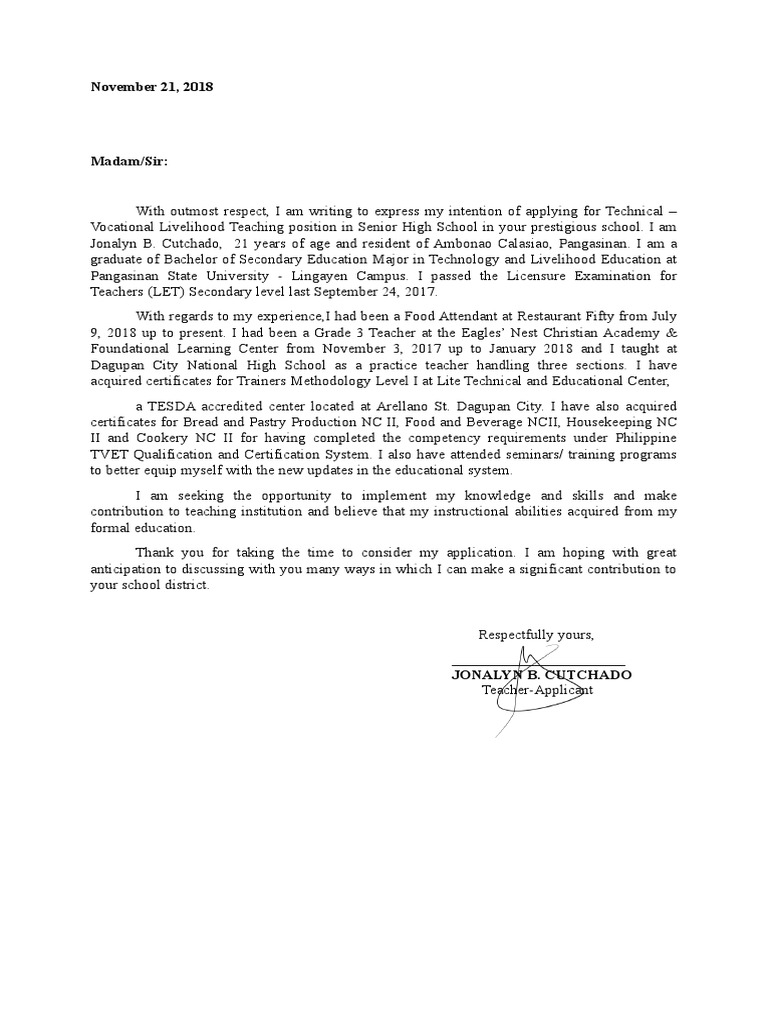 SHS Application Letter | PDF