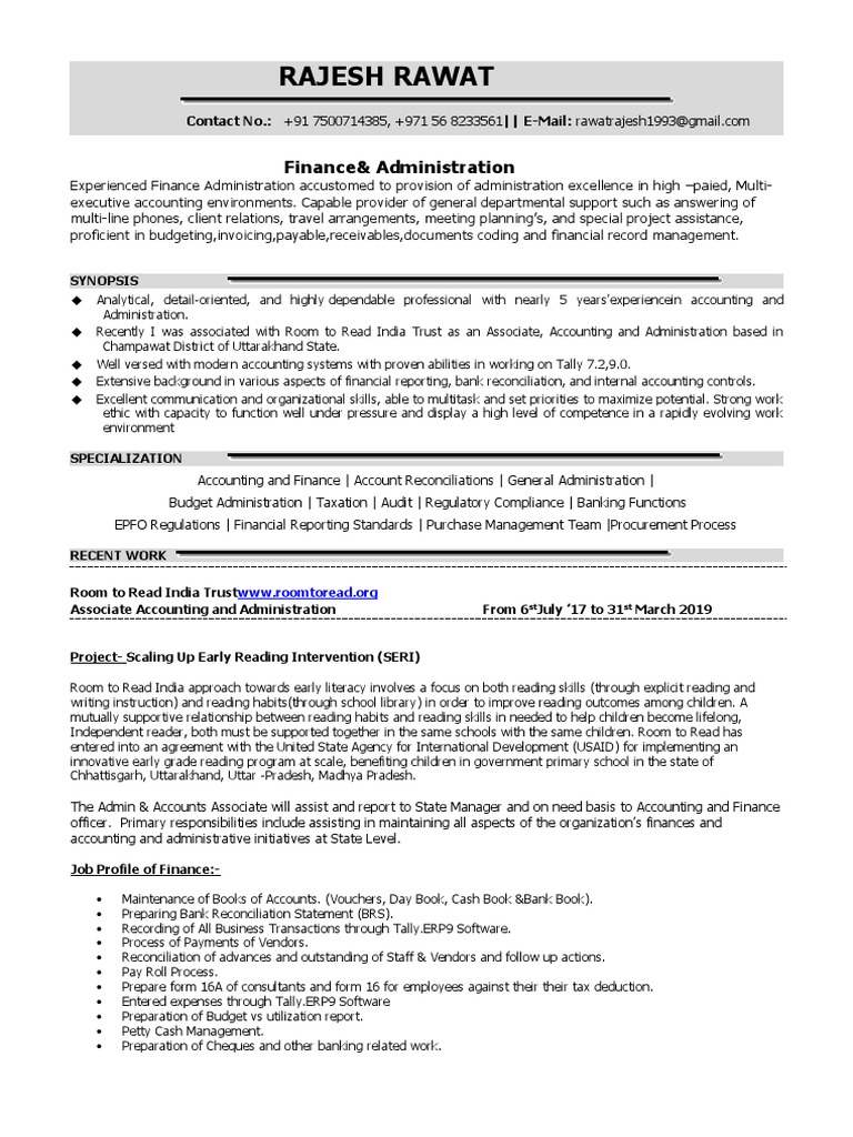 Rajesh Rawat: Finance Administration | PDF | Inventory | Internal Control