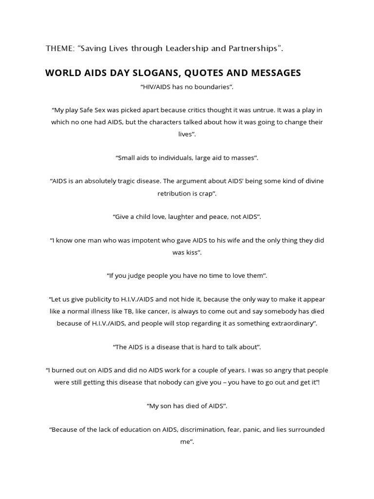 WORLD AIDS DAY SLOGANS - Odt | Download Free PDF | Hiv/Aids | Infection