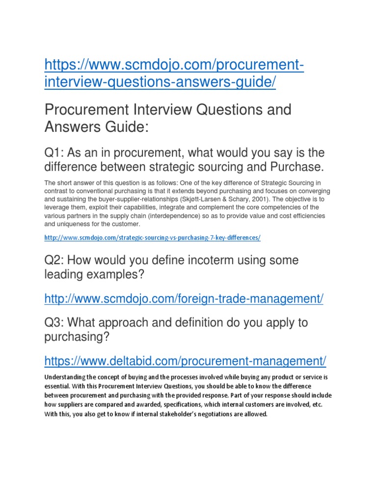 Procurement Interview Prep Guide | PDF | Procurement | Supply Chain
