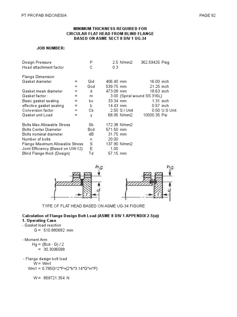 Flat Head Calculation (Based On Ug 34) | PDF | Mechanical Engineering ...