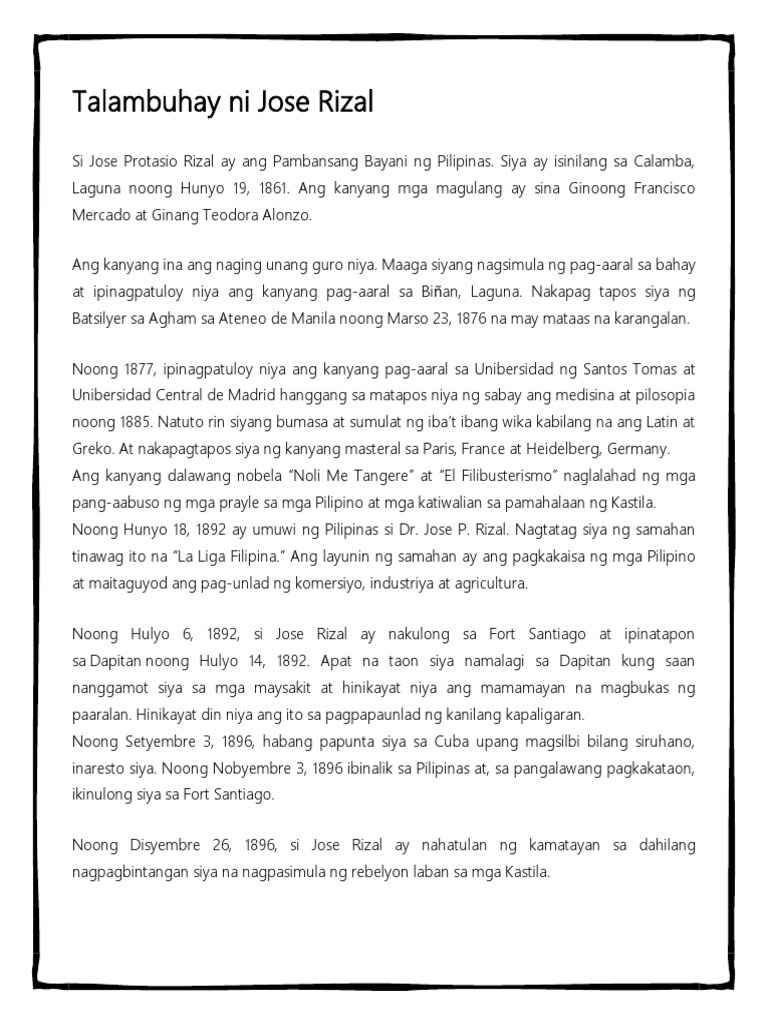 Talambuhay Ni Jose Rizal | PDF