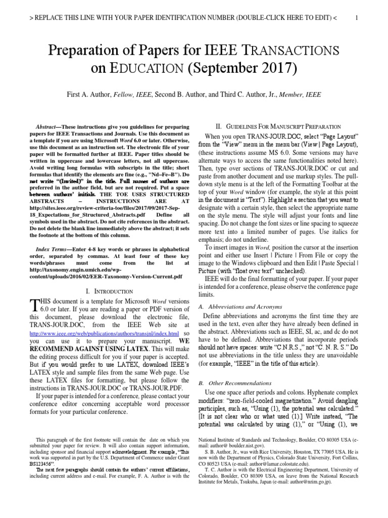 2017-Dec-21 Template Instructions IEEE Transactions On Education | PDF ...