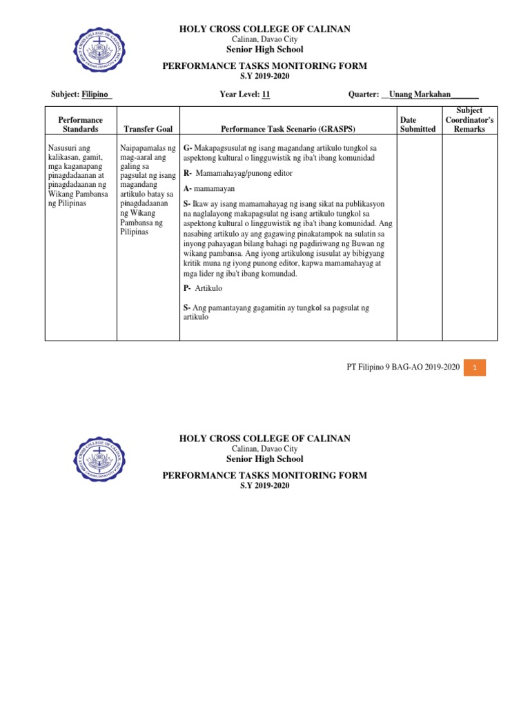 Performance Tasks Shs | PDF