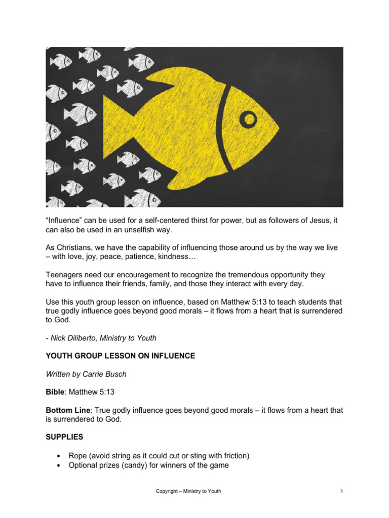Youth Group Lesson On Influence | PDF | Good Works | Jesus