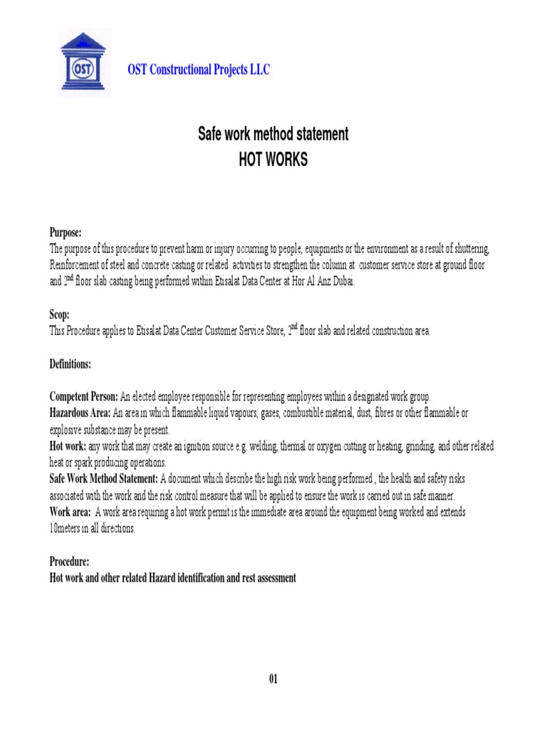 Safe Work Method Statement Hot Works: OST Constructional Projects LLC ...