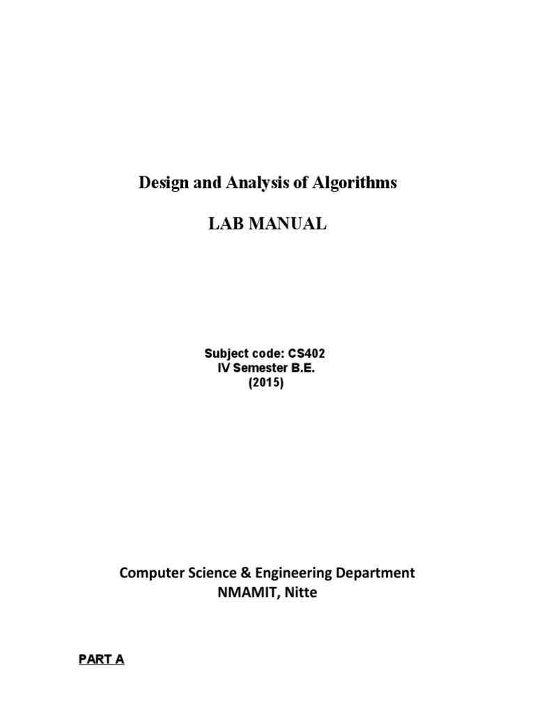 Design and Analysis of Algorithms Lab Manual: Computer Science ...