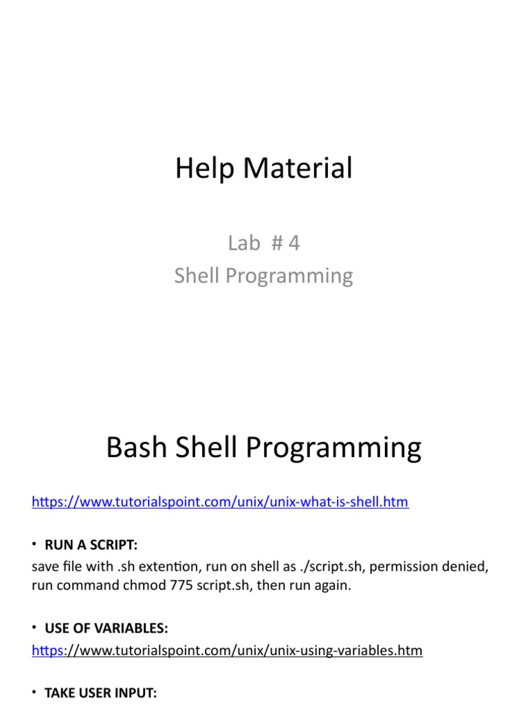 Help Material: Lab # 4 Shell Programming | PDF
