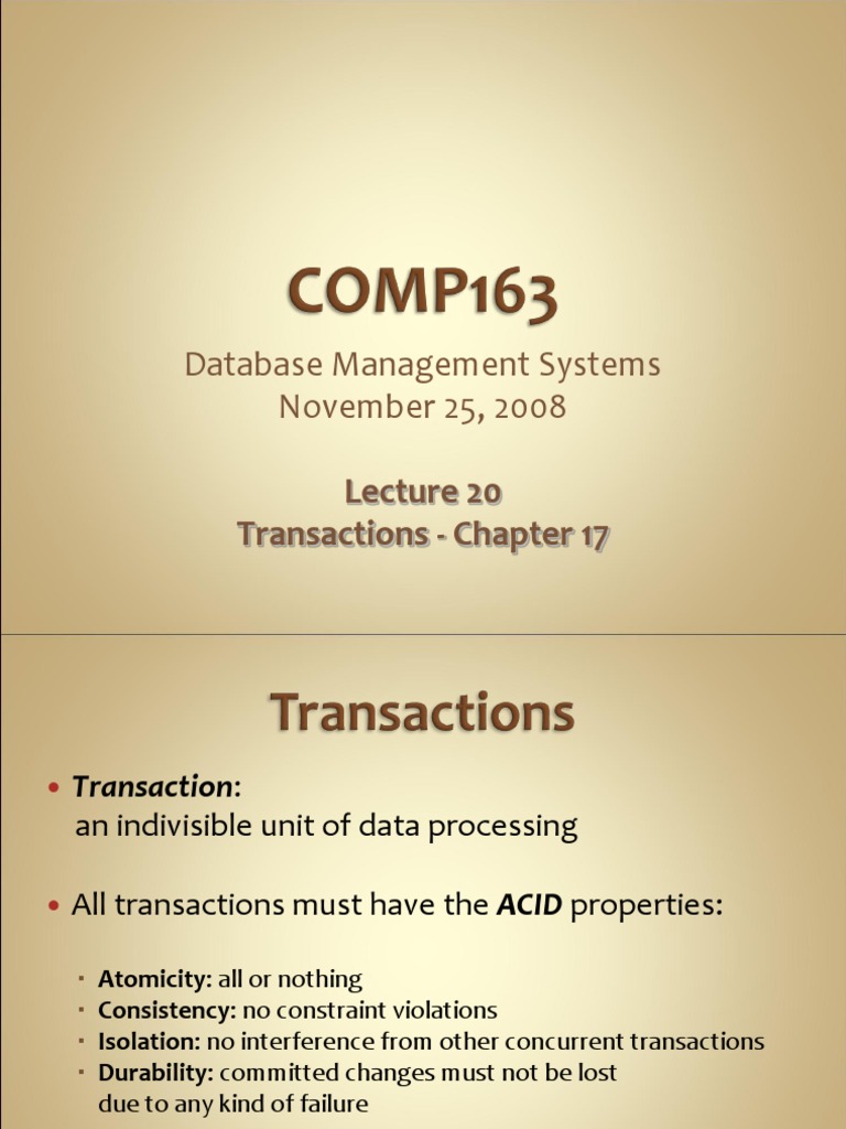 Database Management Systems November 25 2008 Transactions Chapter 17 Pdf Database