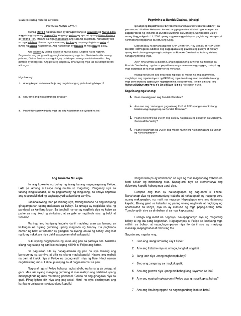 Grade 6 Reading Material in Filipino