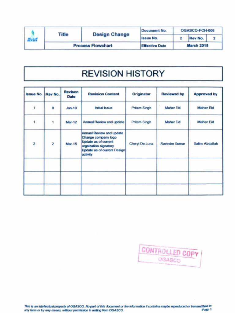 OGASCO-FCH-006 Issue 2 Rev 2 - Design Change | PDF