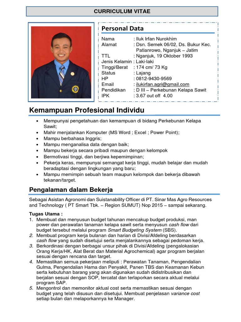 Contoh CV Iluk Irfan Nurokhim. | PDF