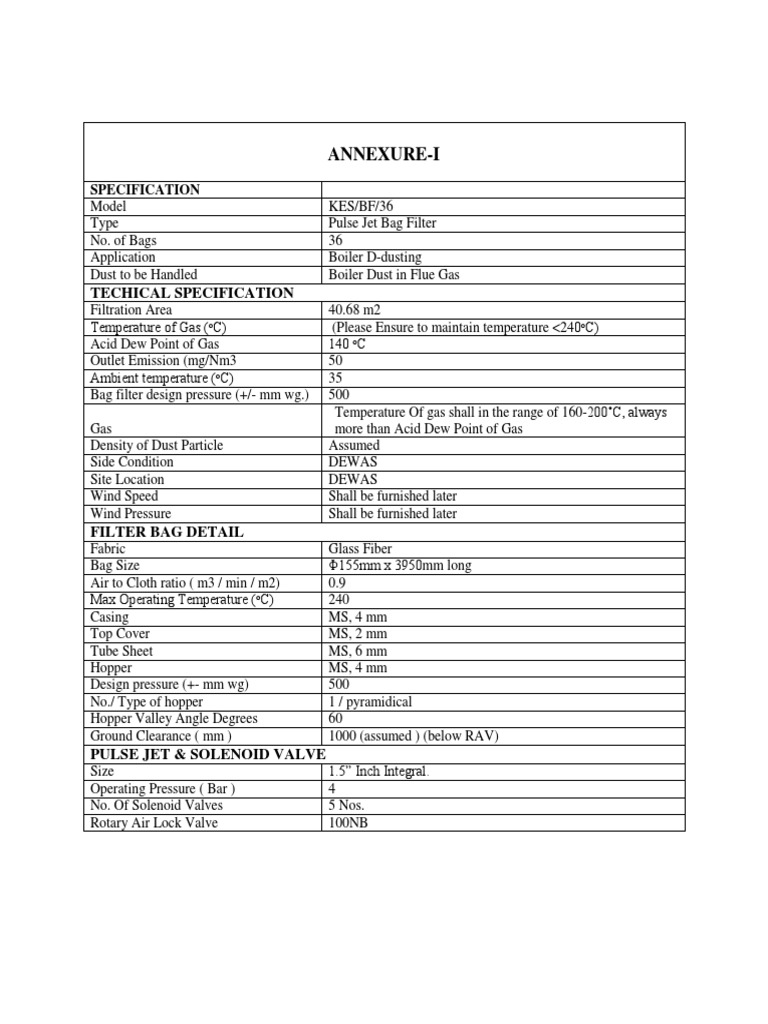 Bag Filter Specifications | Download Free PDF | Gases | Valve