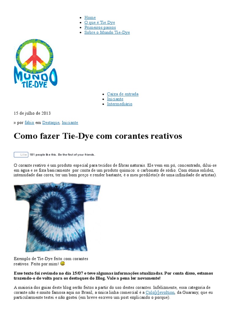 Como Fazer Tie-Dye Com Corantes Reativos - Mundo Tie Dye | PDF | Cor ...