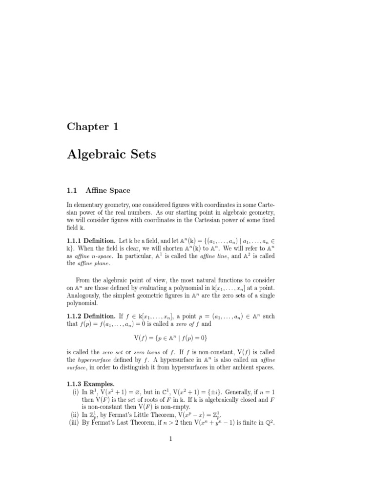 Algebraic Sets: 1.1 Affine Space | PDF | Ring (Mathematics) | Field ...