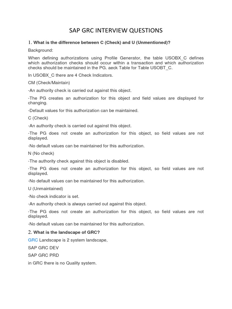 Sap GRC Interview Questions | PDF | Technology & Engineering