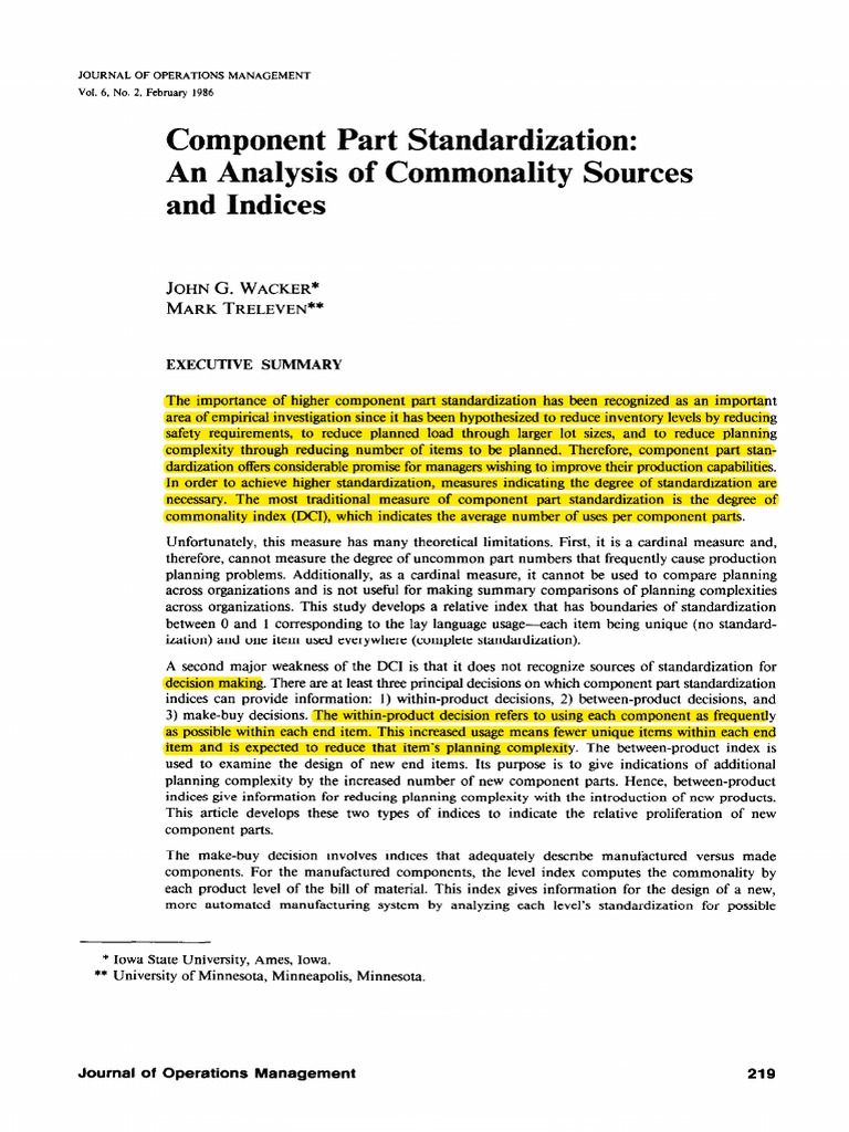 Component Part Standardization An Analysis of Commonality Sources and ...