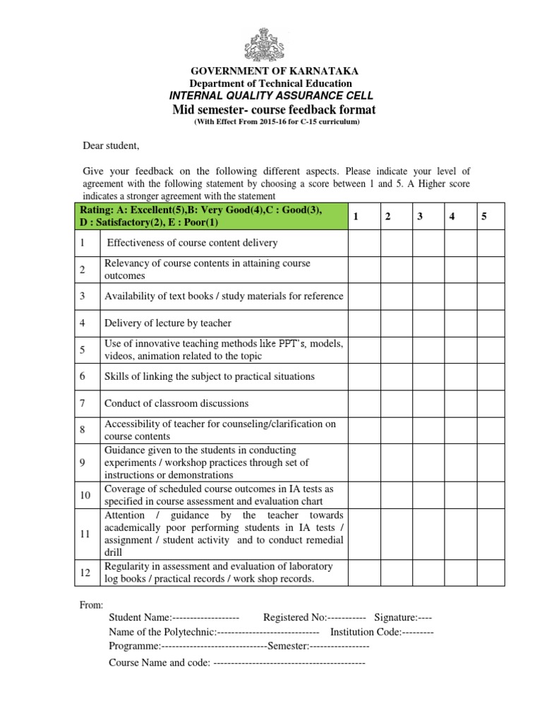 Mid Semester Feedback Form | PDF