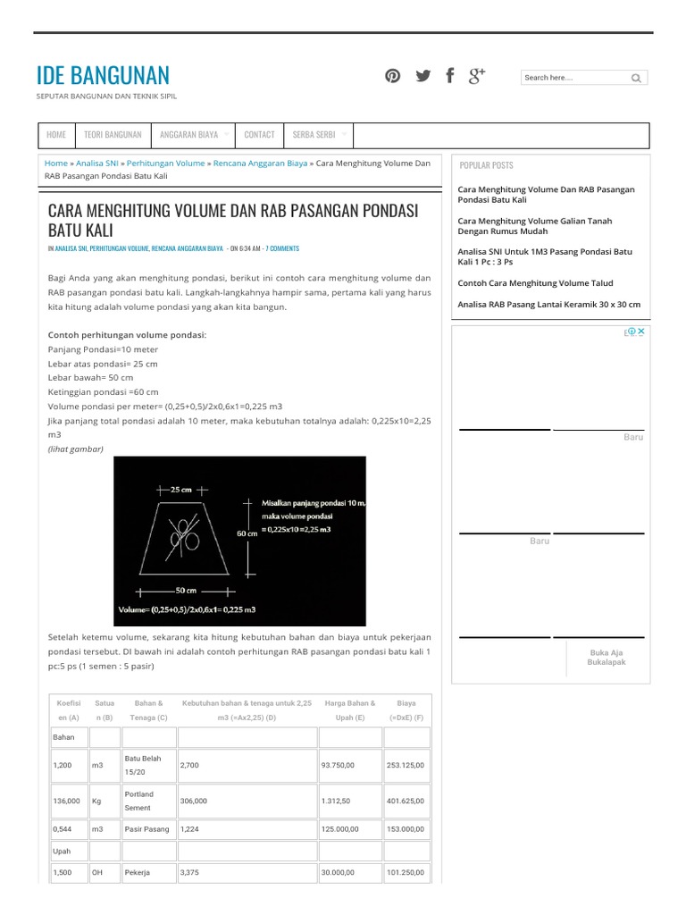 Cara Menghitung Volume Dan RAB Pasangan Pondasi Batu Kali Ide Bangunan ...