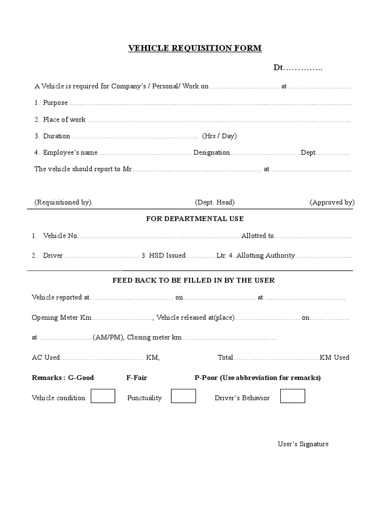 Vehicle Requisition Form | PDF
