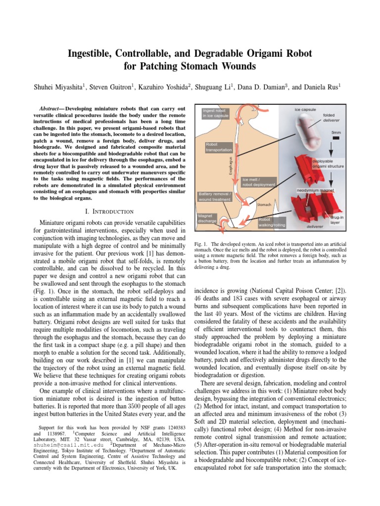Ingestible Origami Robot for Stomach Wounds | PDF | Drag (Physics ...