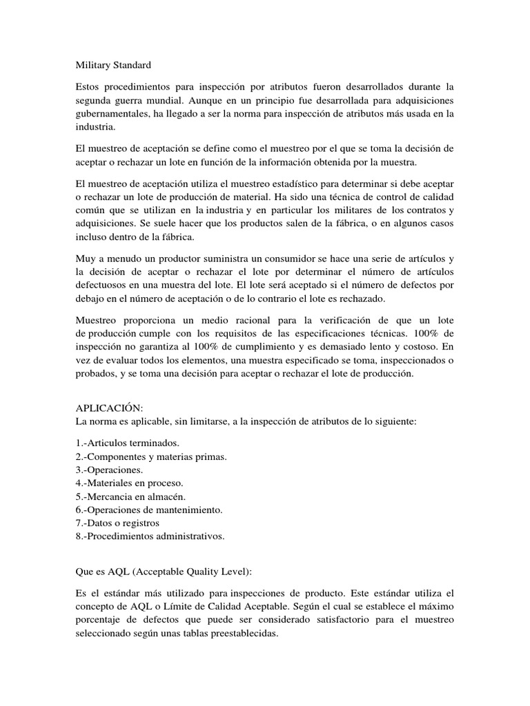 Normativa MIL-STD-105D de Muestreo | PDF | Muestreo (Estadísticas ...