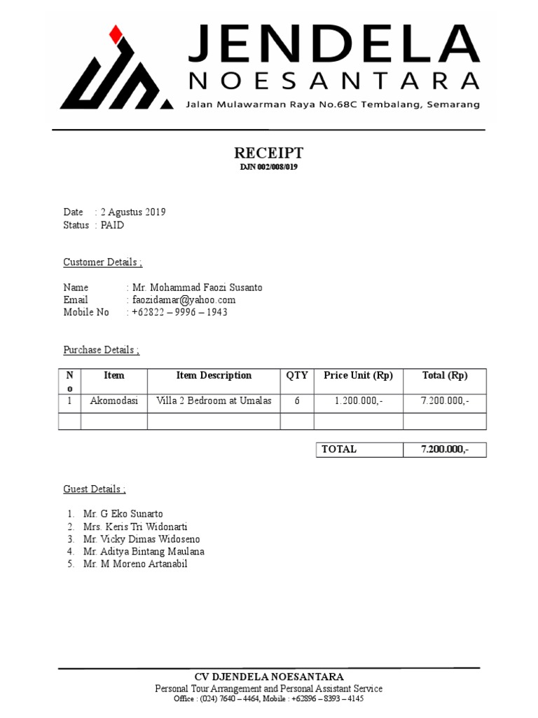 Receipt: N o Item Item Description QTY Price Unit (RP) Total (RP) | PDF