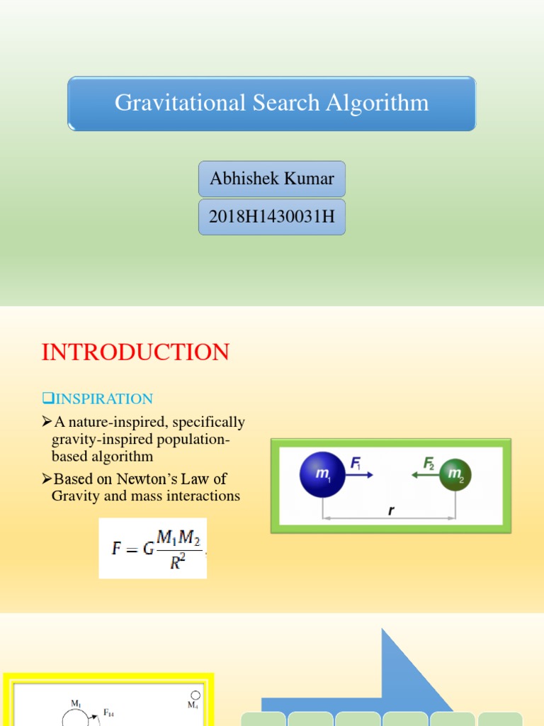 Gravitational Search Algorithm: Abhishek Kumar 2018H1430031H | PDF ...
