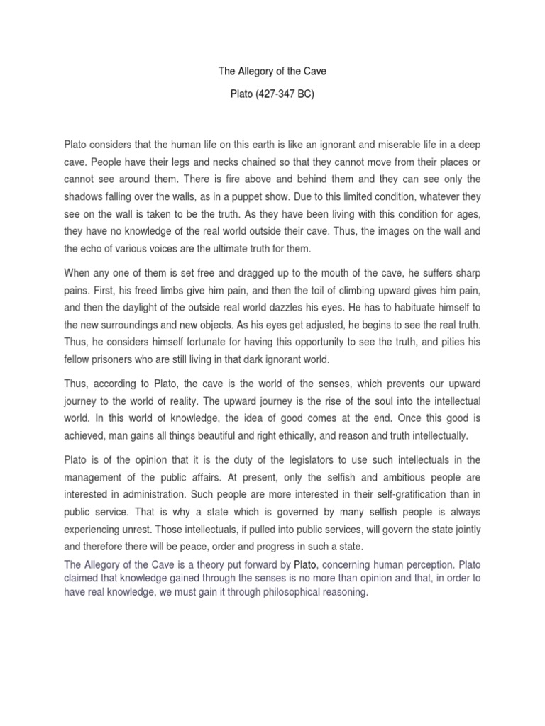 The Allegory of The Cave | PDF | Philosophical Theories | Metaphysics