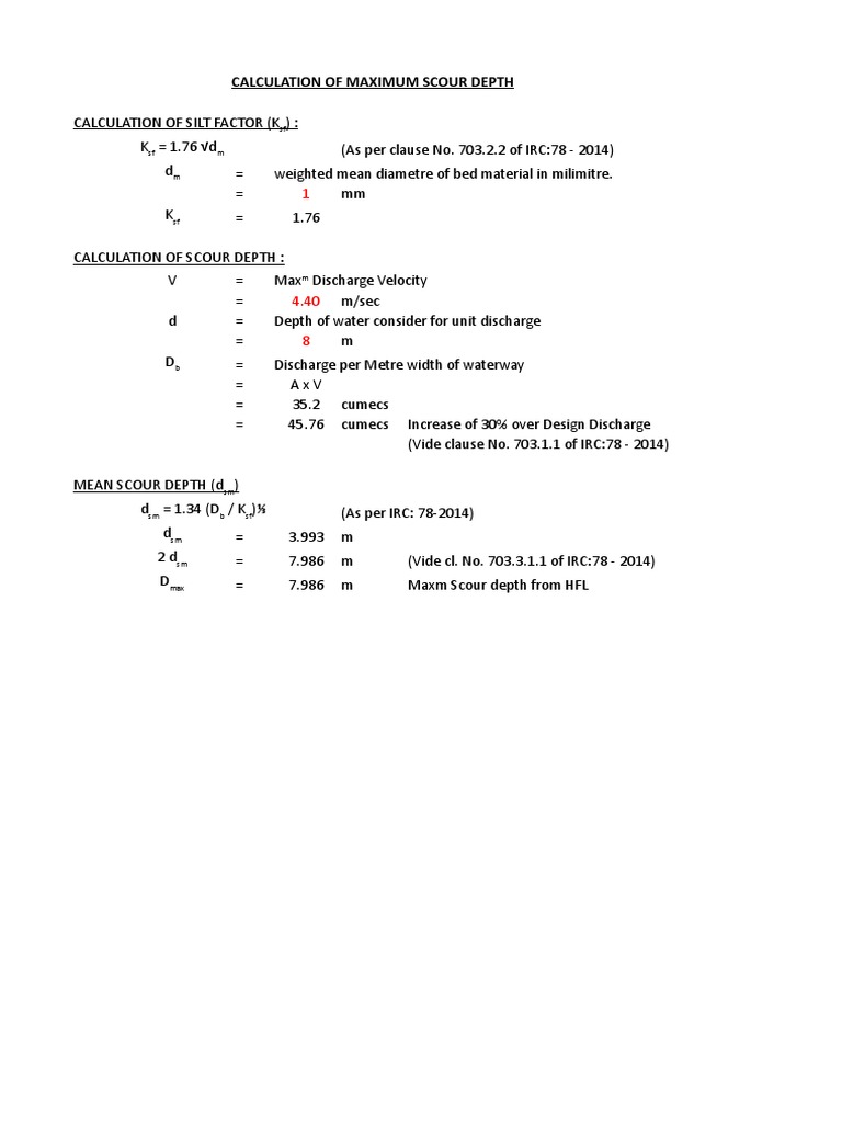 Calculation of Maximum Scour Depth: SF SF M M | PDF