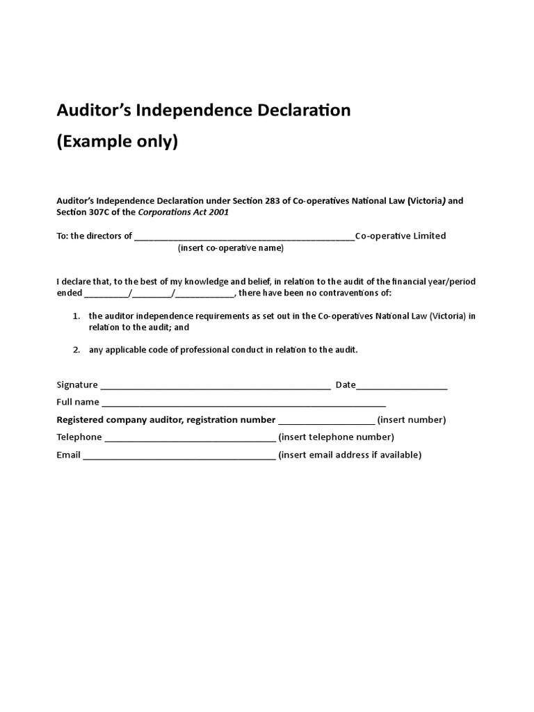 Auditors Independence Declaration | PDF | Finance & Money Management ...
