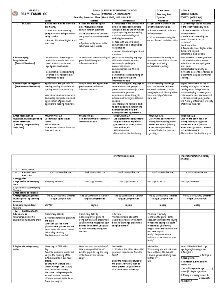 4rh Quarter DLL in Ilokano MTB 8-9 Week | PDF | Reading Comprehension ...